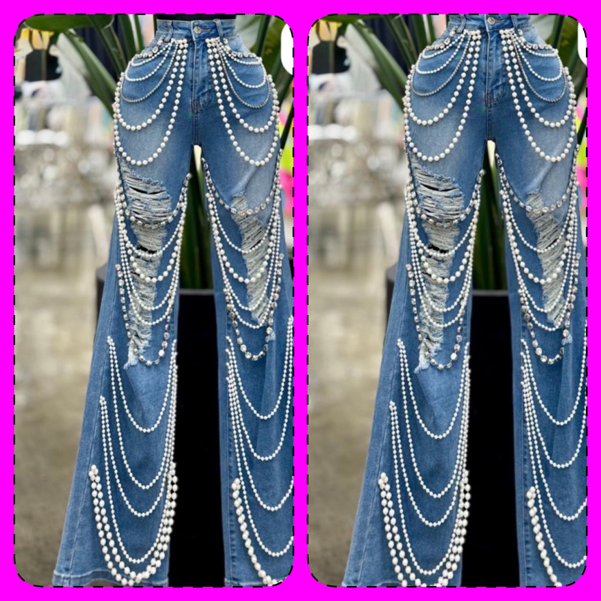 Rhinestone And Pearl Denim Jeans – Xquisite Stylz